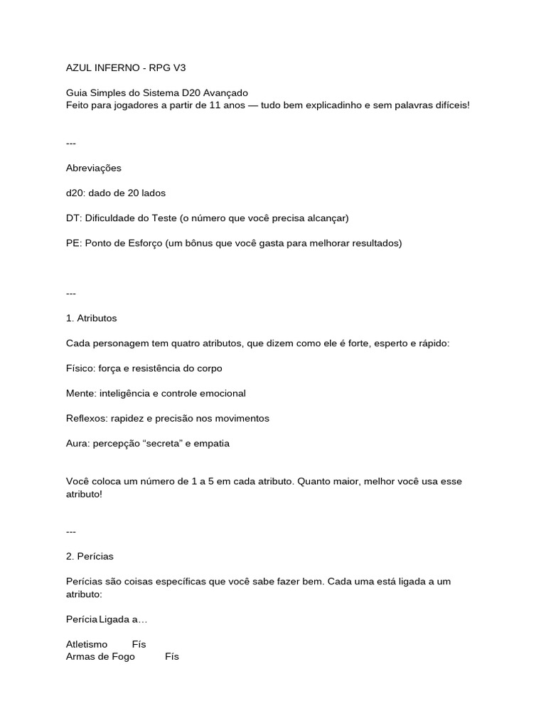 Guia do RPG Azul Inferno V3 | PDF | Jogos de RPG