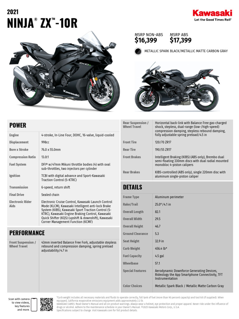 2021 Ninja ZX 10r Abs en Us Spec Sheet | PDF | Anti Lock Braking System ...