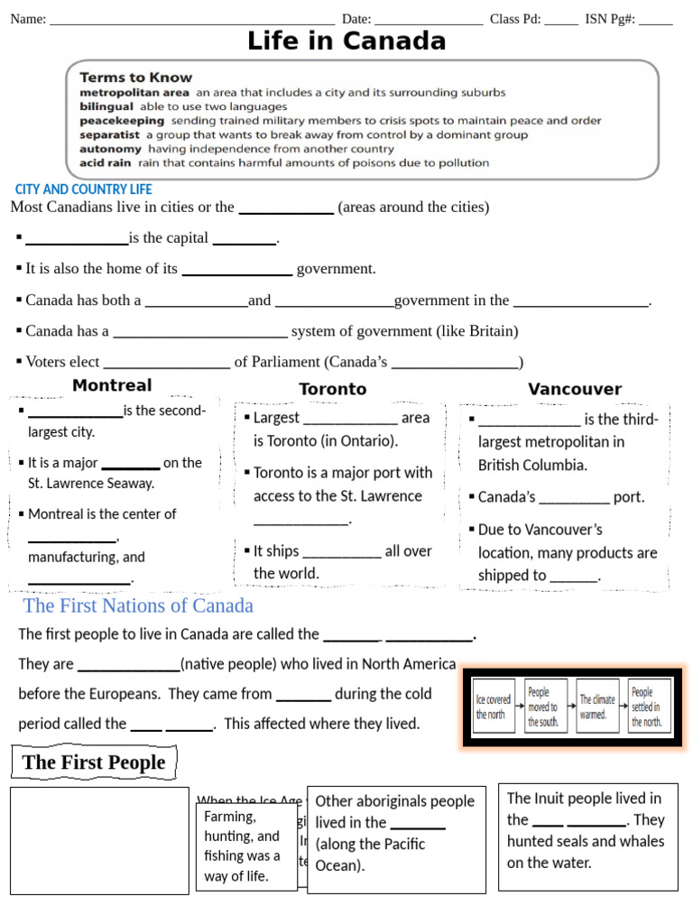 Life in Canada Guided Notes (2023) | PDF | Canada | Toronto