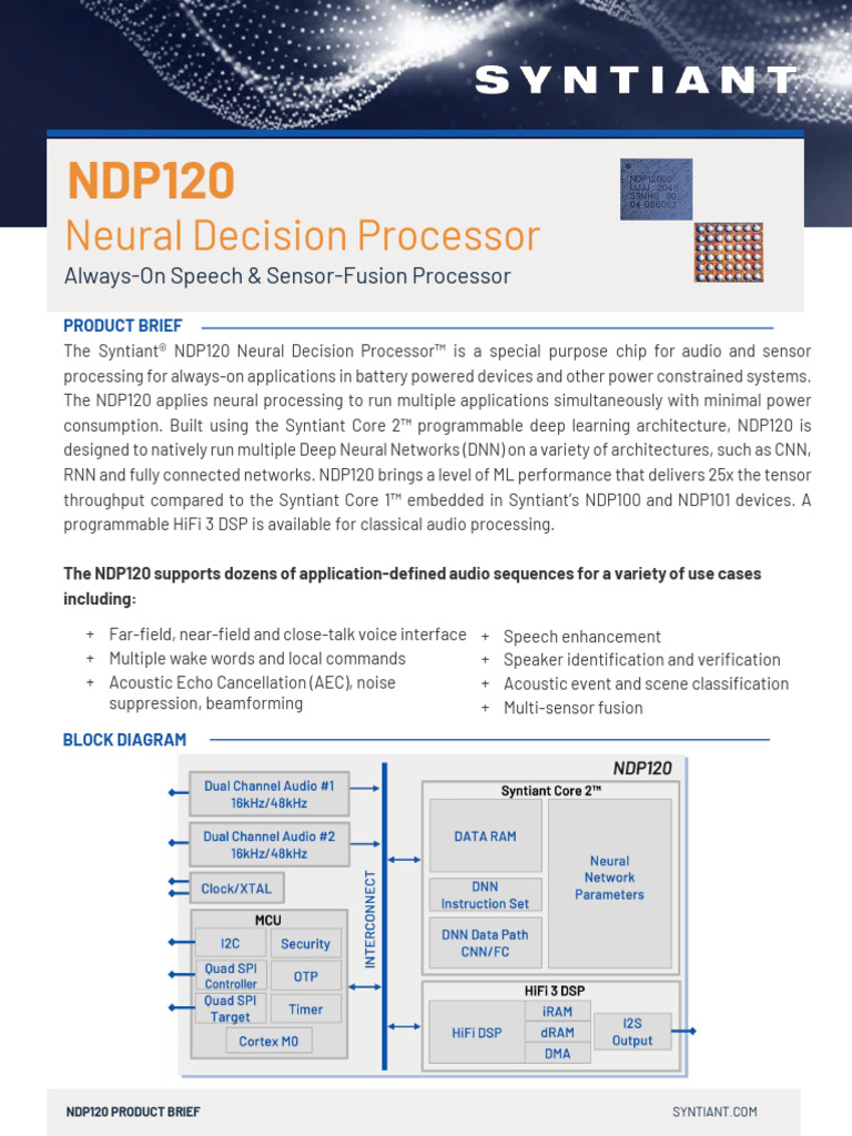Syntiant-Product Brief NDP120 | PDF | Deep Learning | Electronics