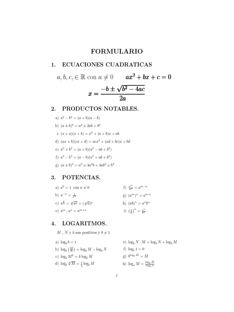 S Formulas Basicas | PDF | Matemáticas | Análisis complejo