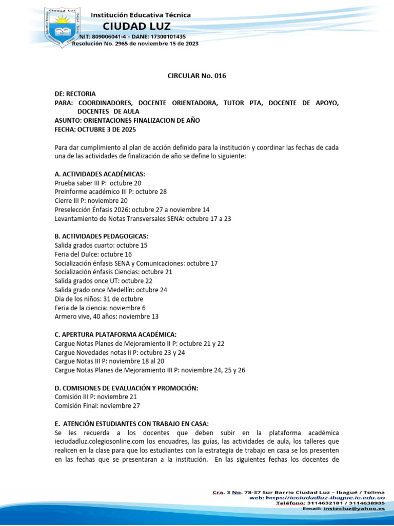 Actividades Fin de Año Escolar 2025 | PDF