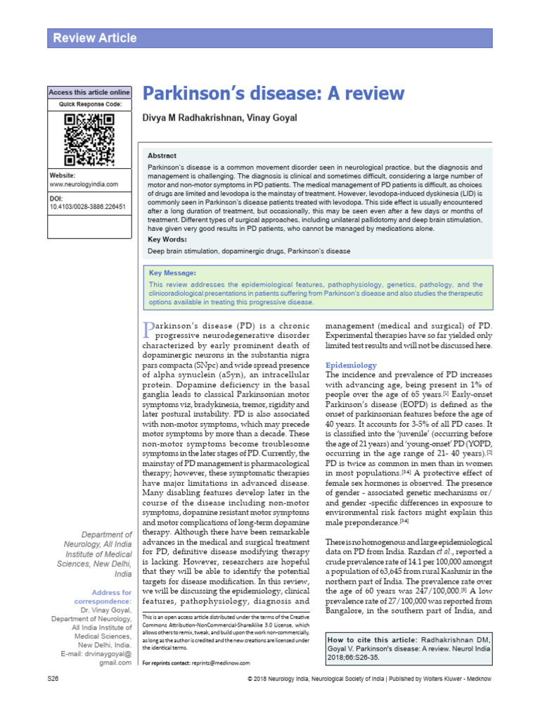 Parkinson S Disease A Review.7 | PDF | Parkinson's Disease | Dopamine