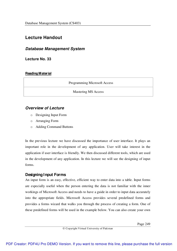 CS403 Handouts Lec 33 | PDF | Microsoft Access | Button (Computing)