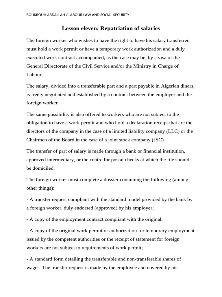 Repatriation of Salaries for Foreign Workers | PDF | Salary | Employment