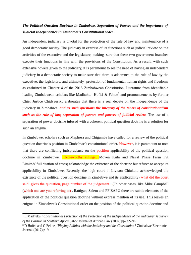 Zimbabwe's Political Question Doctrine Explained | PDF | Judiciaries ...