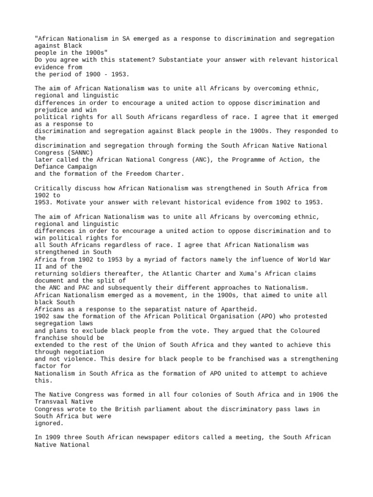 African Nationalism in SA Emerged A | PDF | African National Congress ...
