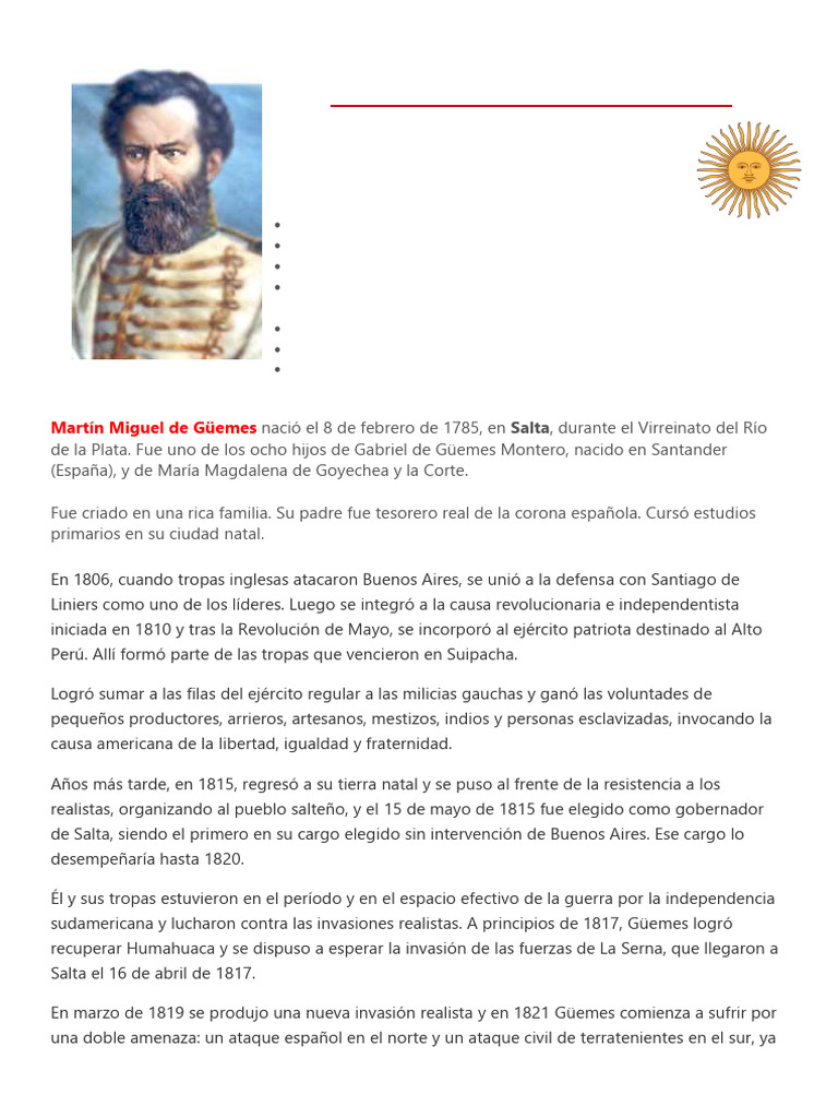 Martín Miguel de Güemes | PDF | América del Sur