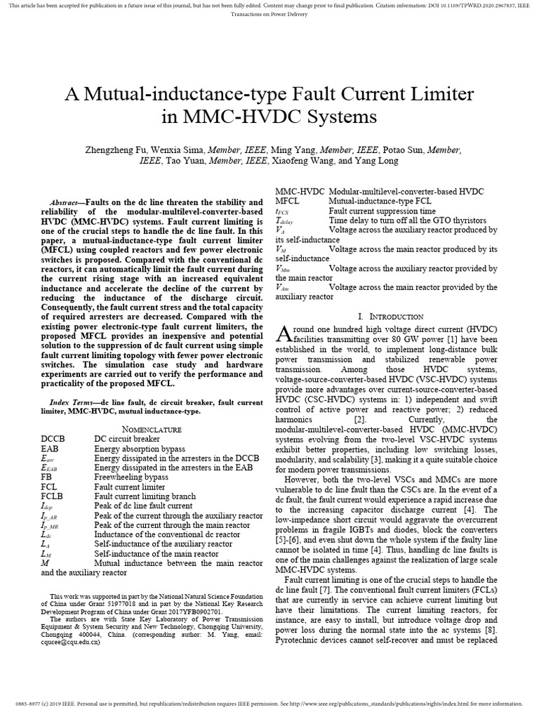 A Mutual-Inductance-type Fault Current Limiter in MMC-HVDC Systems ...