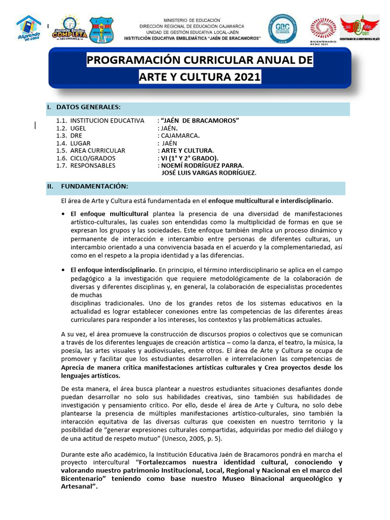 PROGRAMACION ARTE VI CICLO ok | PDF | Sustentabilidad | Aprendizaje