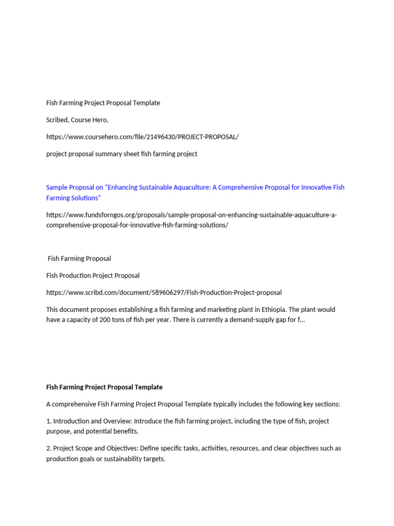 Fish Farming Project Proposal Template | PDF | Agriculture | Aquaculture