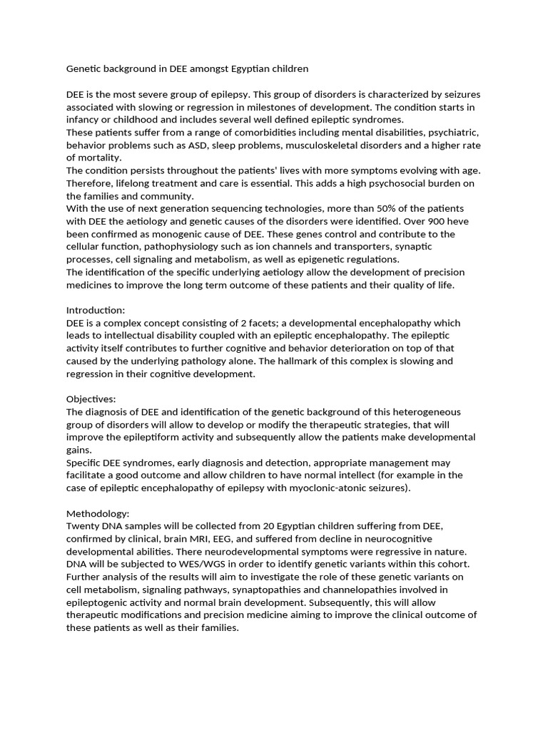 Genetic Background in DEE Amongst Egyptian Children | PDF | Epilepsy ...