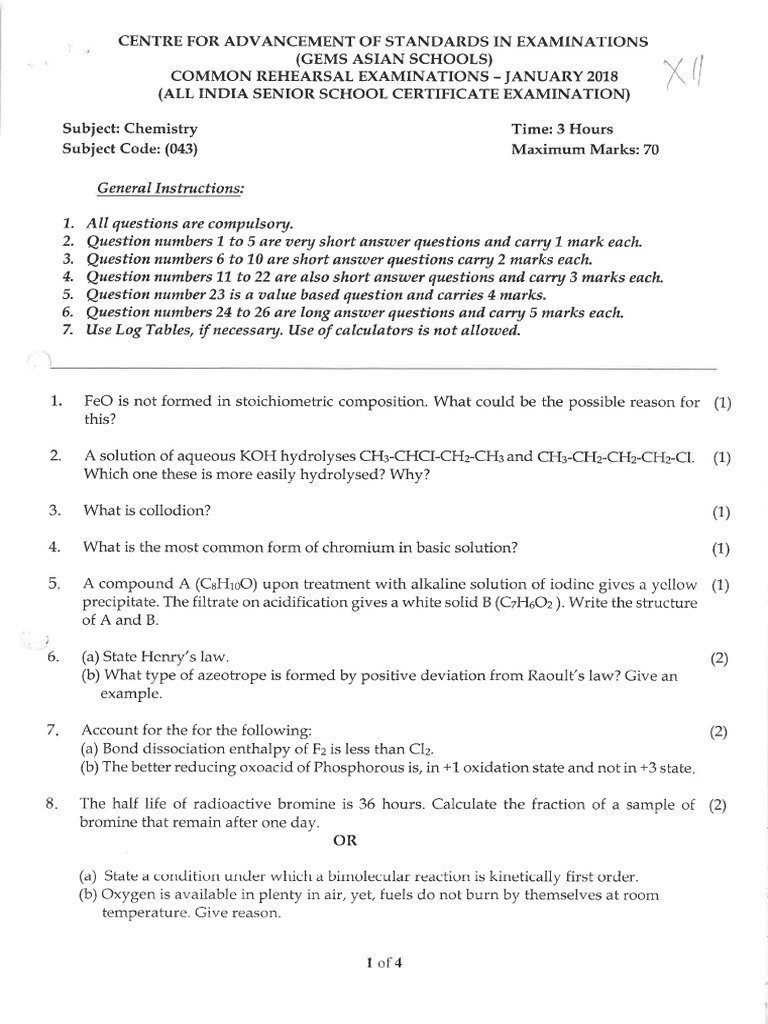 Gems Common Gr12 Chemistry 2018-2024 | PDF