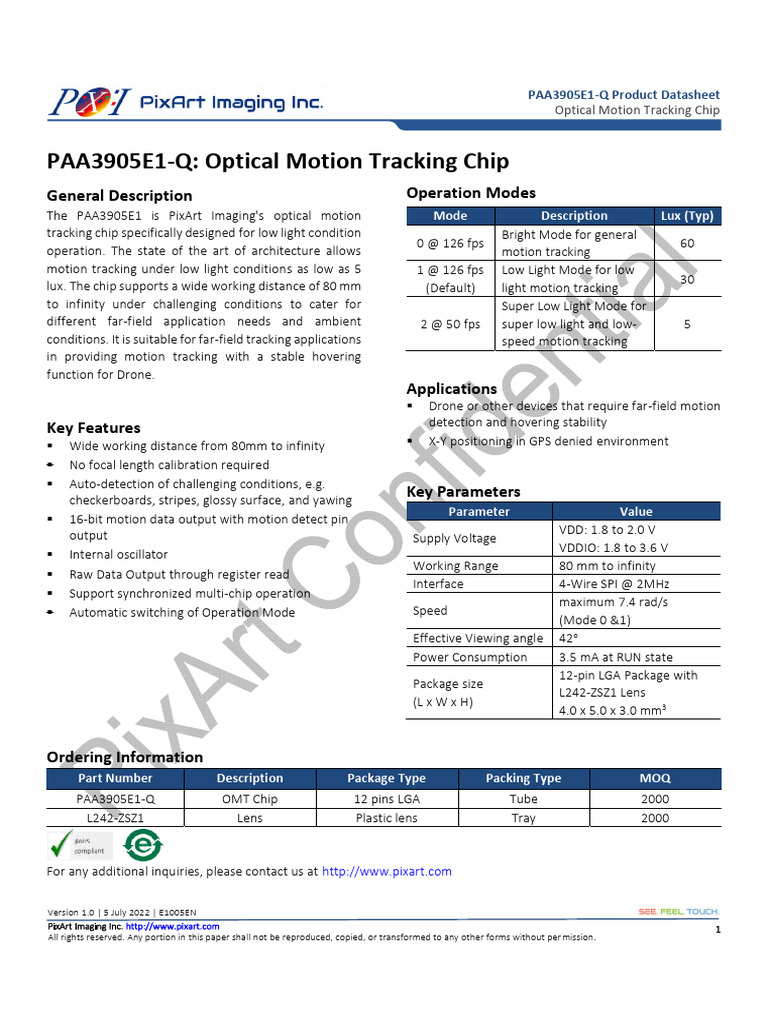 PAA3905E1-Q Optical Motion Tracking Chip | PDF | Power Supply ...
