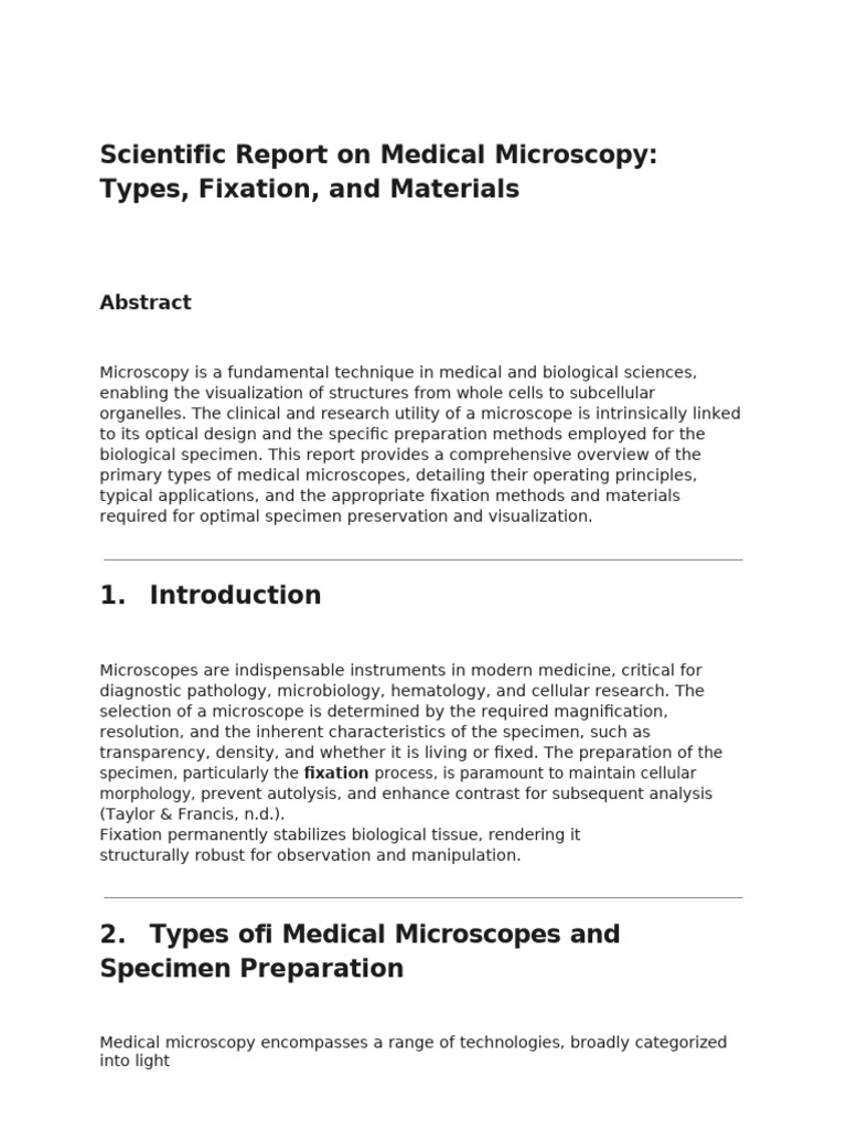 Medical Microscopy: Types & Fixation Methods | PDF | Staining | Microscope