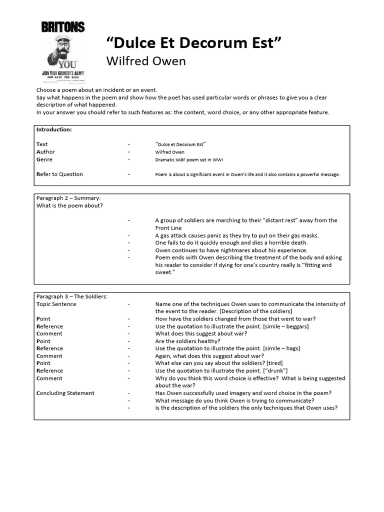 Dulce Et Decorum Est CEL 3 | PDF | Poetry | Grammar