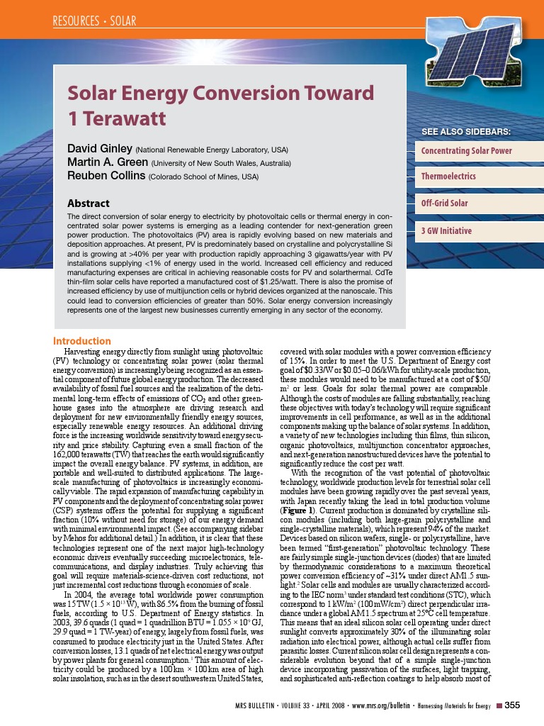 Solar Energy Conversion Toward 1 TeraWatt | PDF | Solar Cell | Thin ...