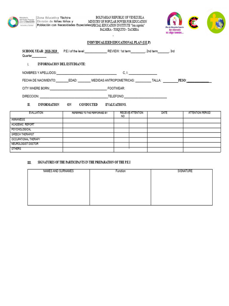 INDIVIDUALIZED EDUCATIONAL PLAN 2018-2019 | PDF | Individualized ...