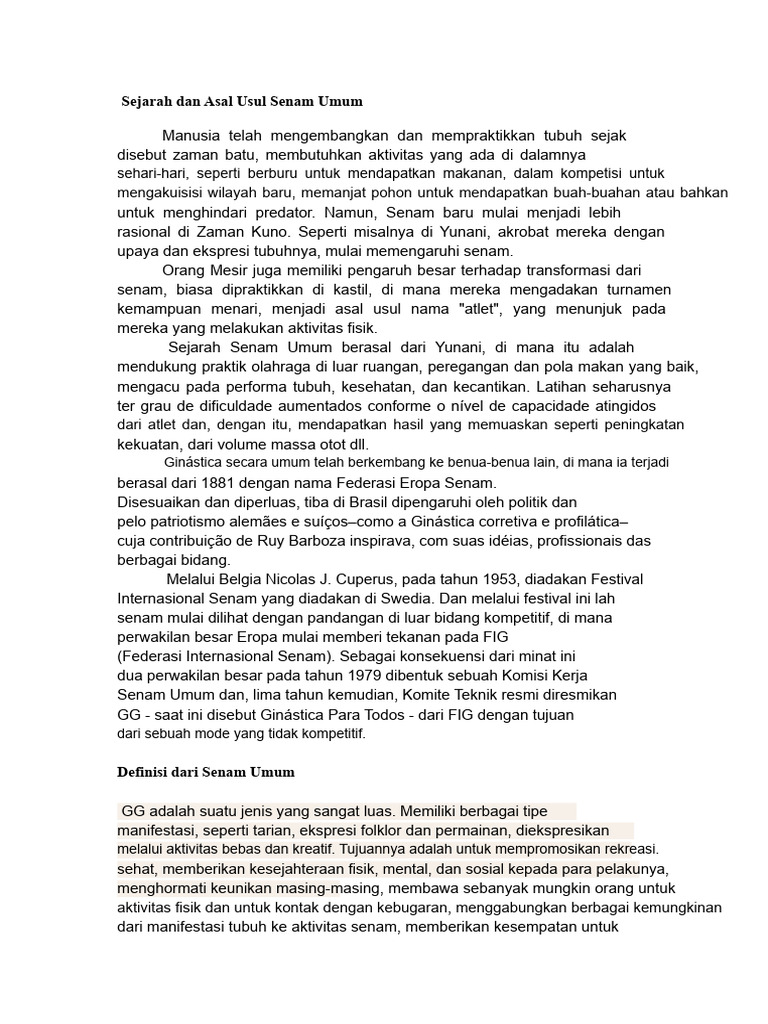 Sejarah dan Evolusi Senam Umum | PDF