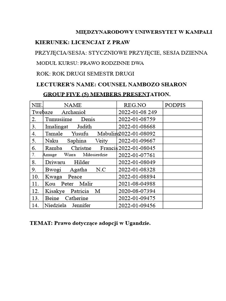 Prawo dotyczące adopcji w Ugandzie. | PDF