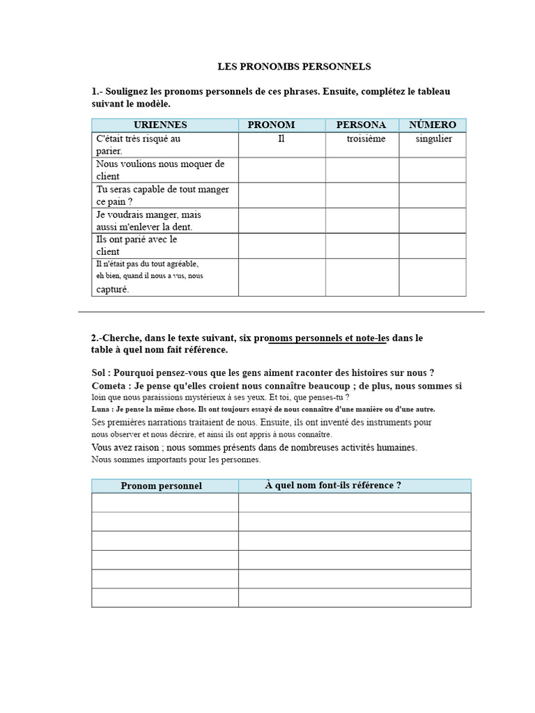 Comprendre les pronoms personnels | PDF | Nombre grammatical | Pronom