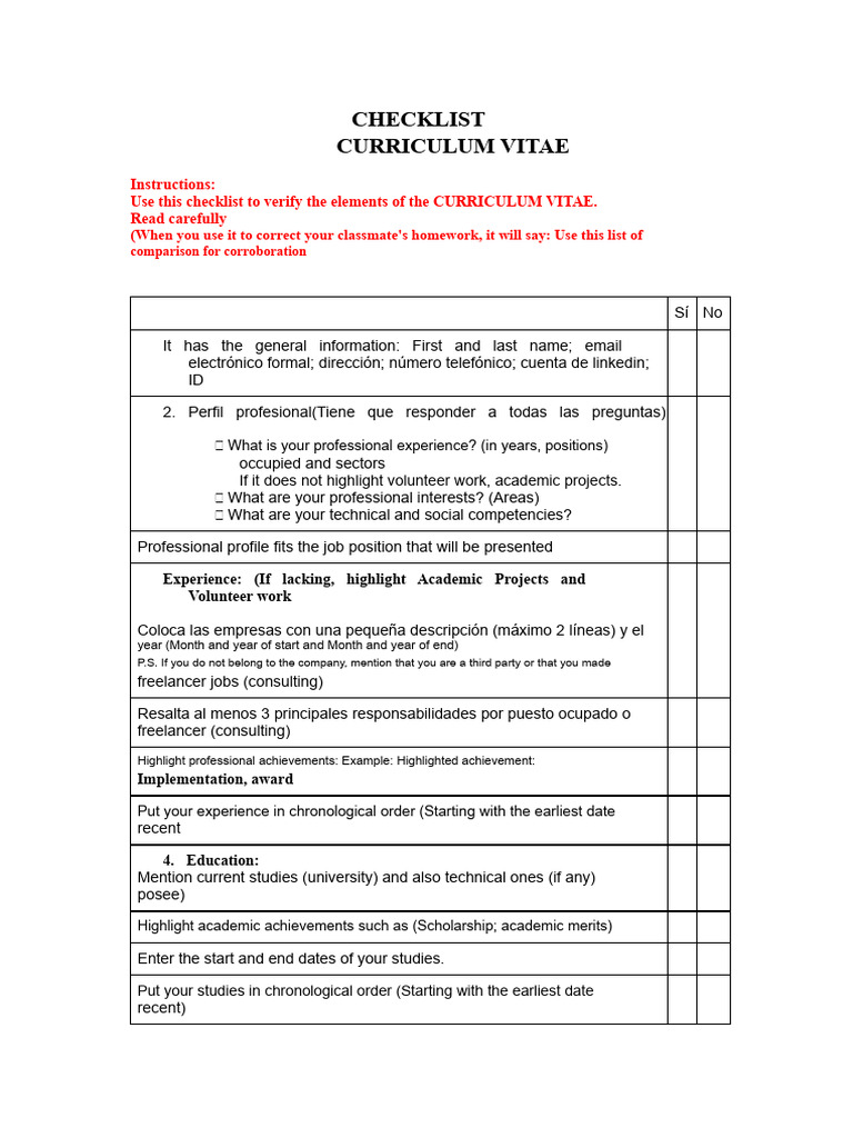 CV Checklist for Job Applications | PDF | Business Documents