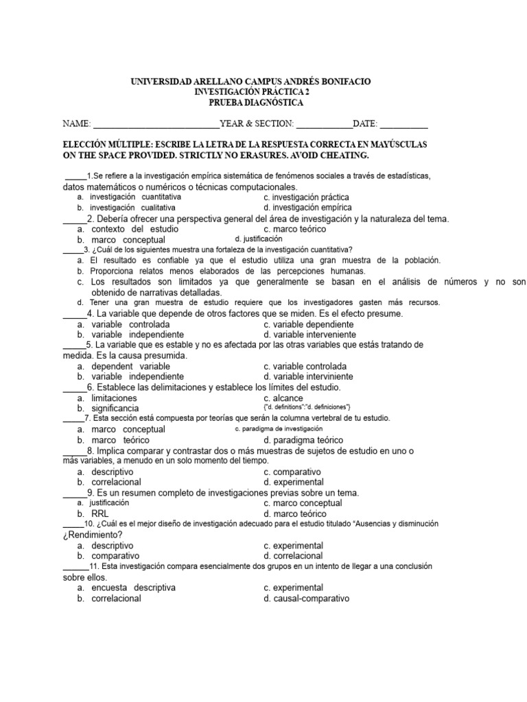 Prueba Diagnóstica en pr2 | PDF | Investigación cuantitativa | Busqueda empirica