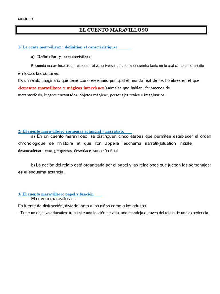 Características del Cuento Maravilloso | PDF