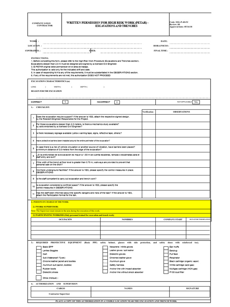 Written Permission For High-Risk Work (Petar) - Excavations and ...