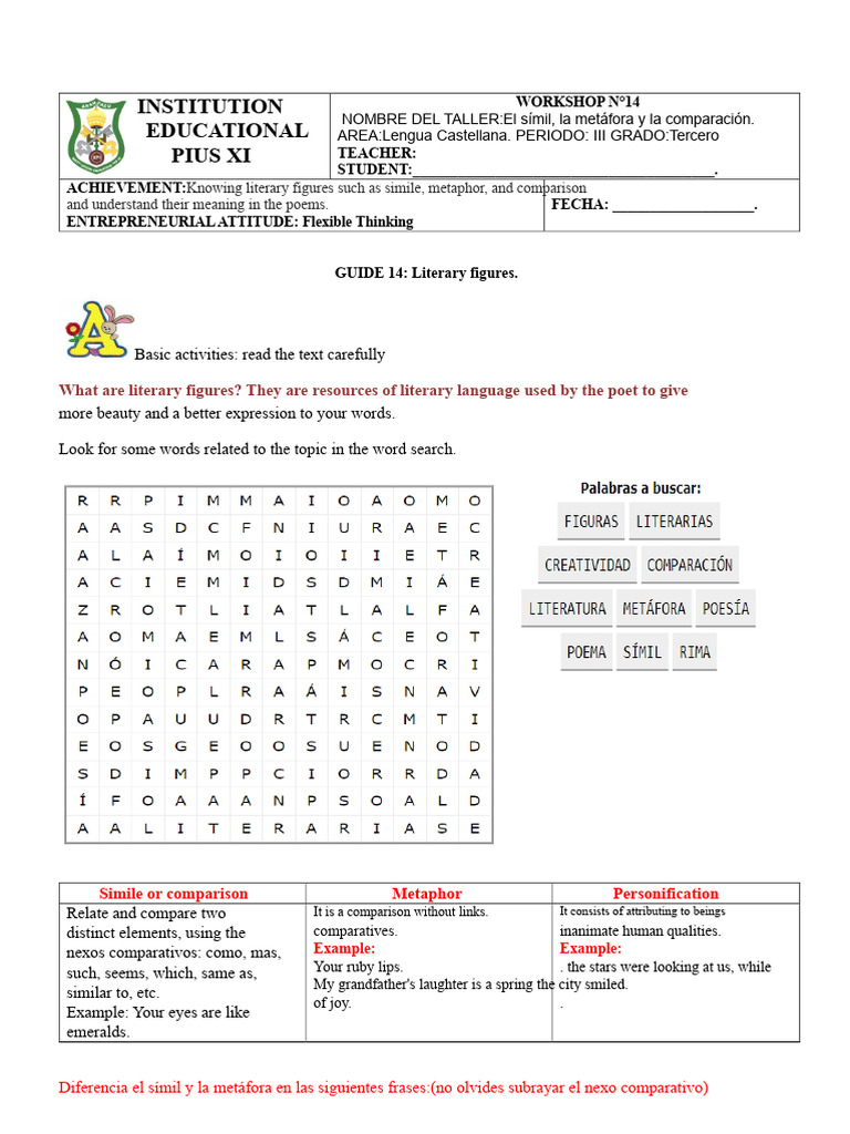 14. The simile, the metaphor, and personification. 3° 2021. (1) | PDF ...