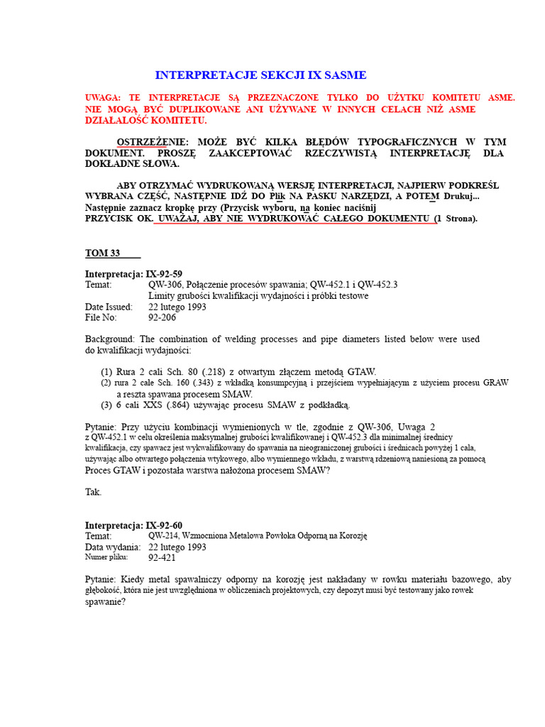 Interpretacje Sekcji IX ASME | PDF