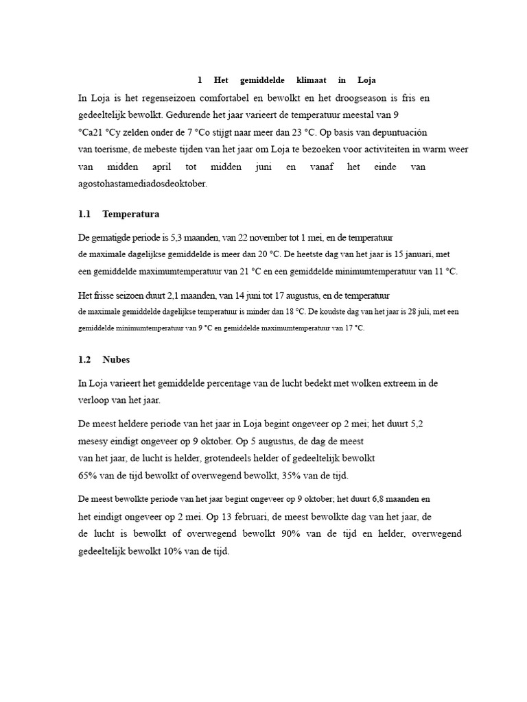 Het Gemiddeld Klimaat in Loja | PDF