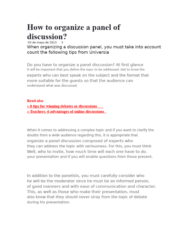 How to Organize a Panel Discussion | PDF | Human Communication ...
