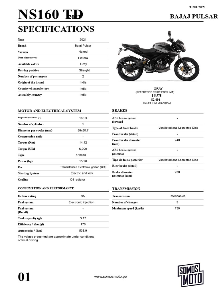 ns160 TD 2021 - Bajaj Pulsar - Gray 31 01 2021 | PDF | Brake | Motor ...