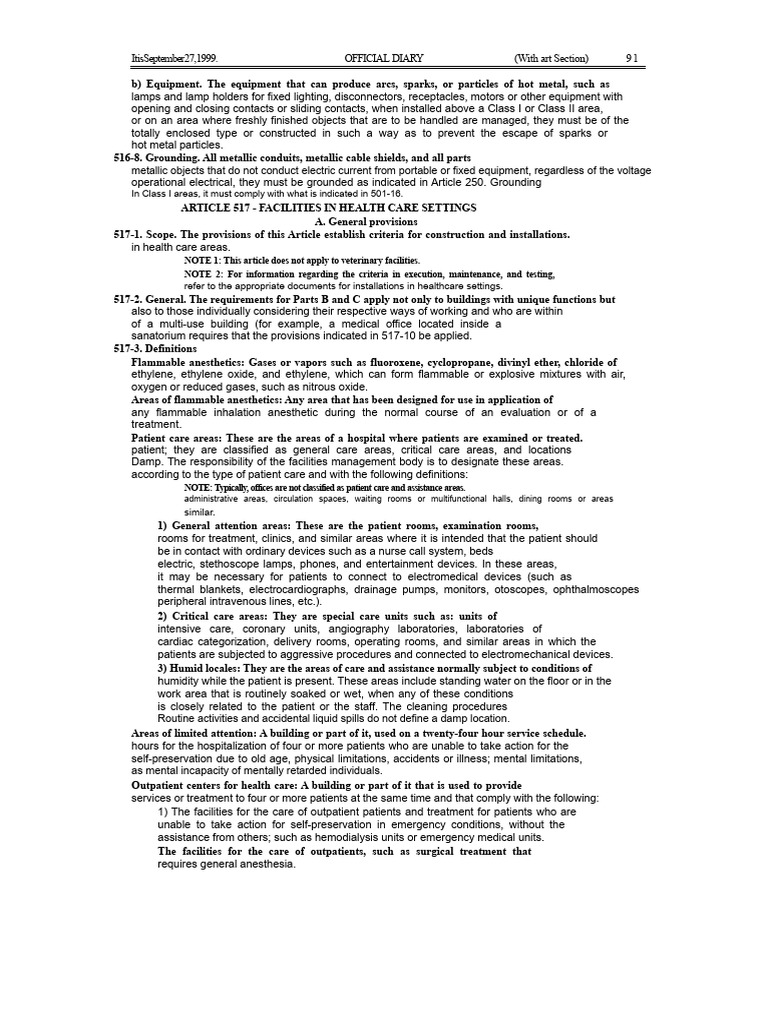 Article 517 - Facilities in Healthcare Settings | PDF | Electrical ...