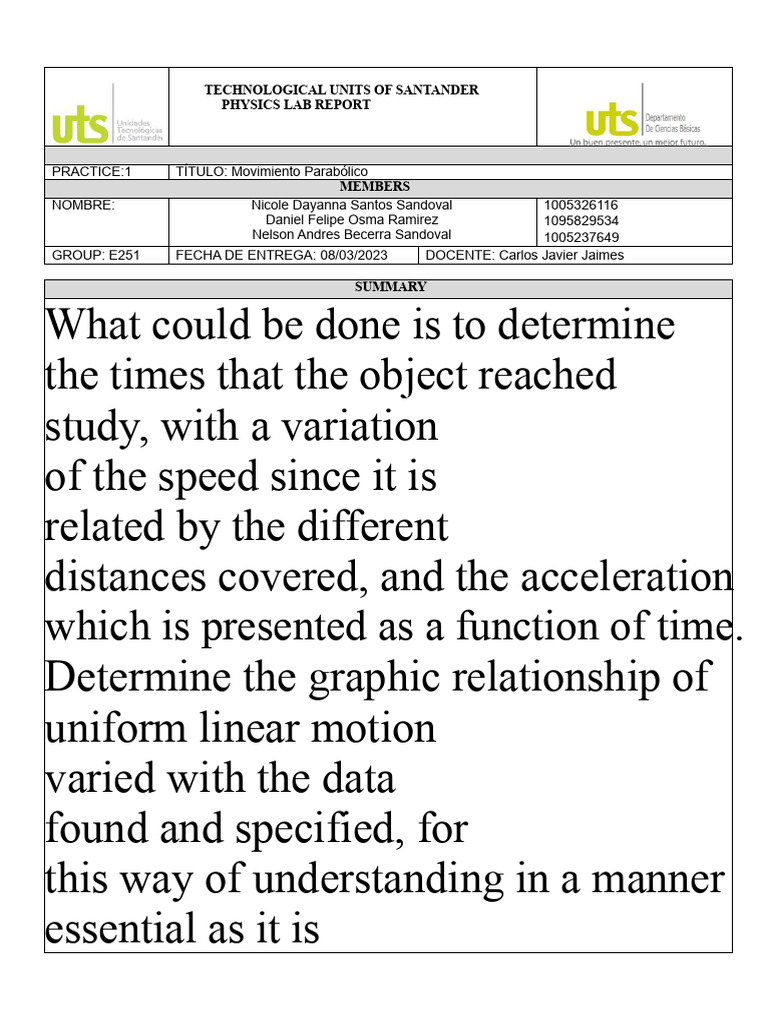 Parabolic Motion Physics Lab Report | PDF | Acceleration | Physics