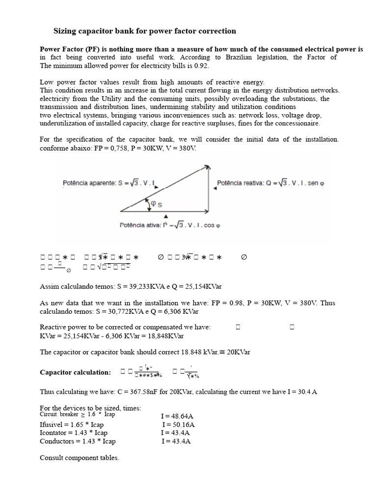 Capacitor Bank Sizing for Power Factor Correction | PDF