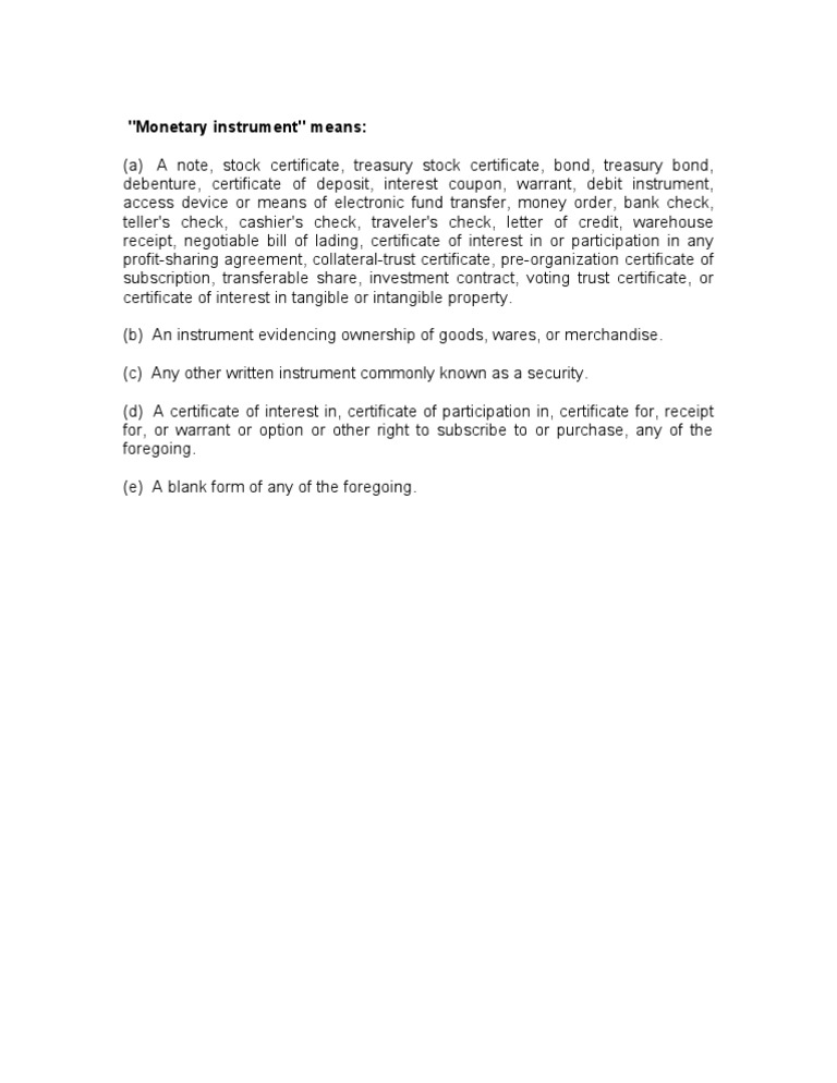 Understanding Monetary Instruments Defined | PDF