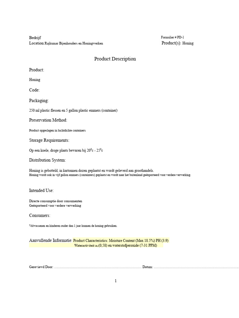 Rajkumar Honey HACCP-plan | PDF