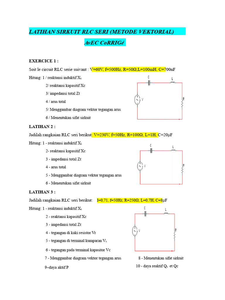 Latihan Rangkaian Rlc Seri 1 | PDF