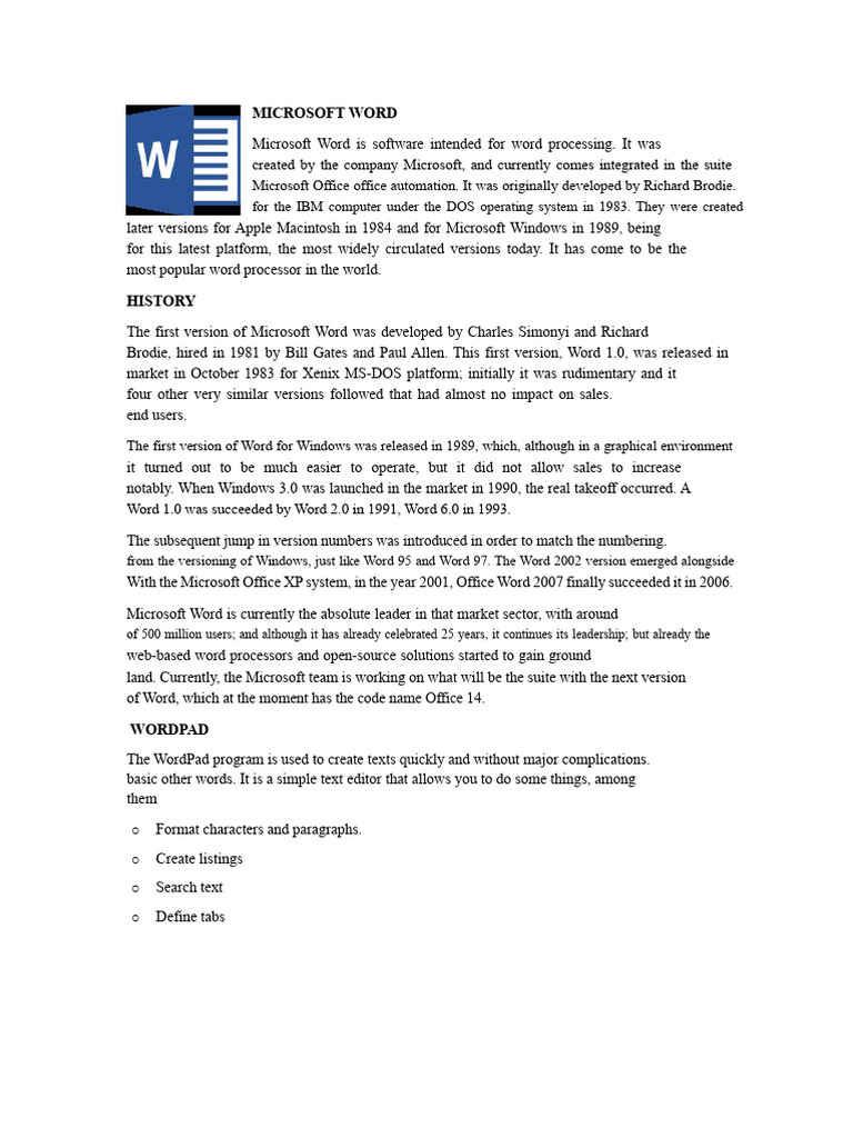 workshop on the history of MICROSOFT WORD | PDF | Microsoft Word ...