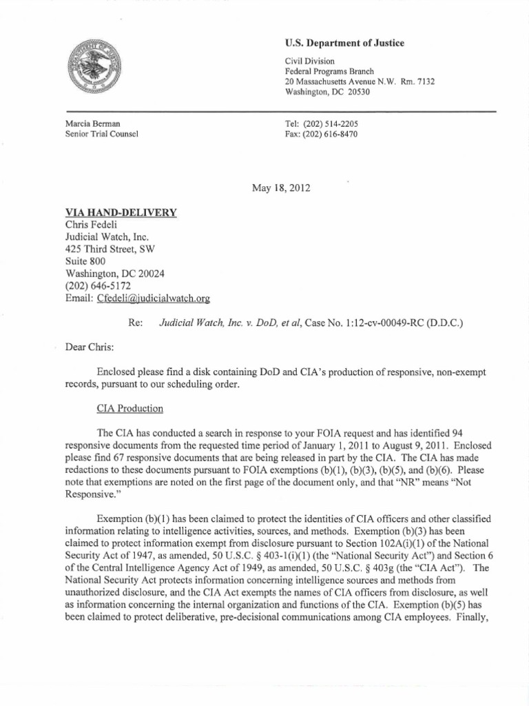 DOJ Letter To JW: 5-18-12 | PDF | Freedom Of Information Act (United ...