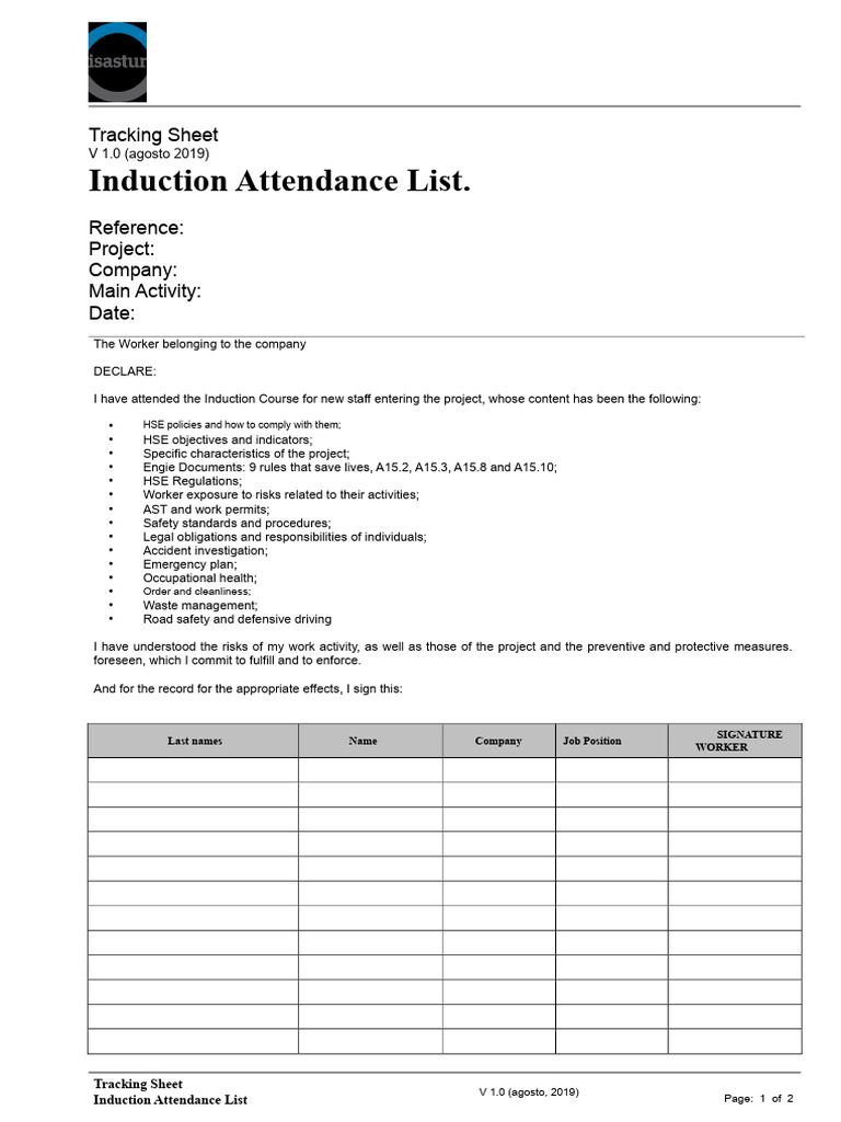 ANNEX 21 Attendance List for Induction Course | PDF