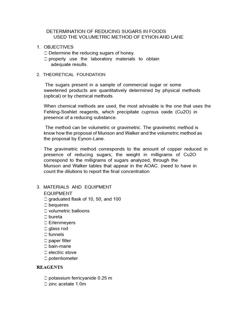 Eynon-Lane Method for Sugar Analysis | PDF | Glucose | Sugar