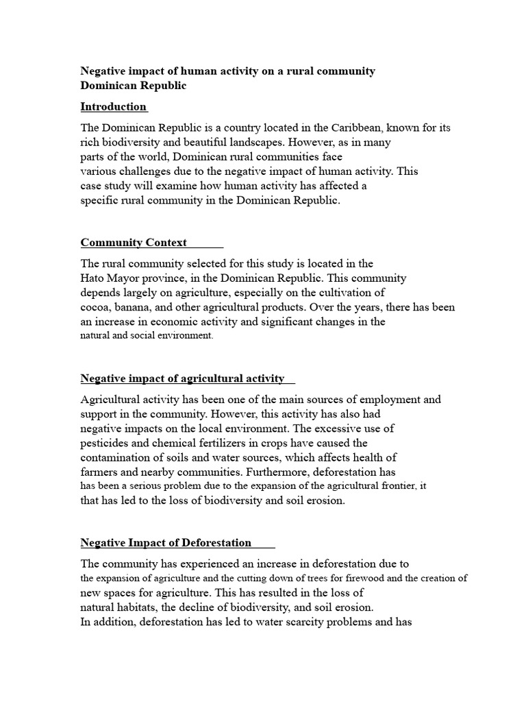 Case Study of The Negative Impact of Human Activity On A Rural ...