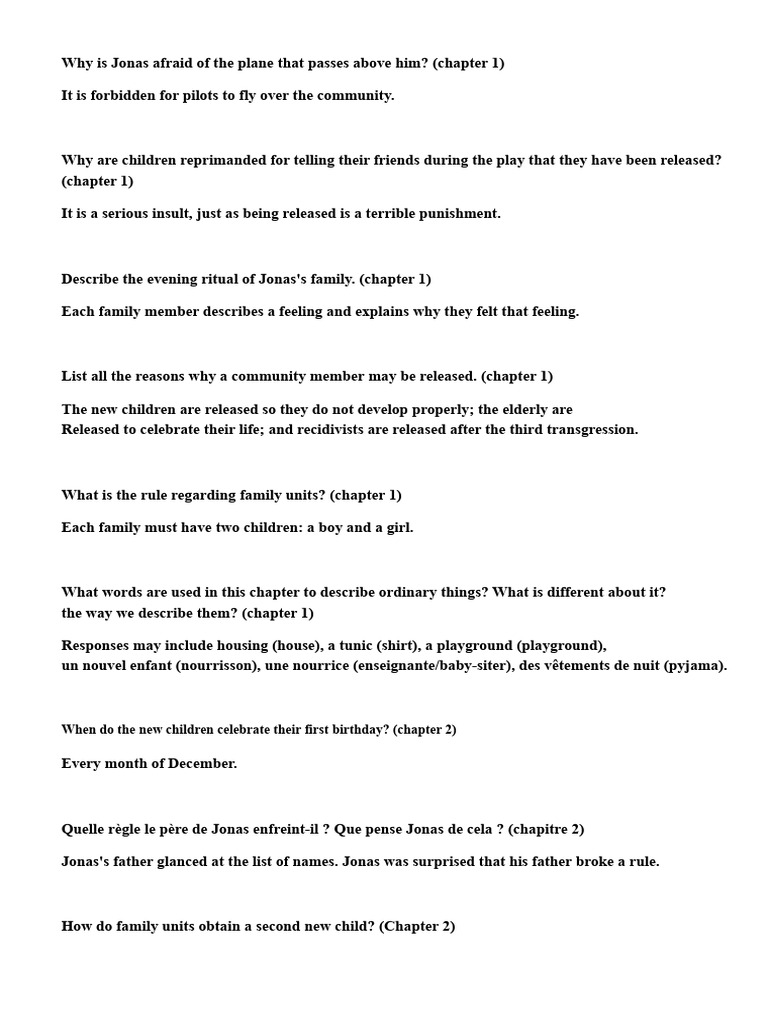 Chapter 1 To 23 Questions-Answers | PDF | The Giver