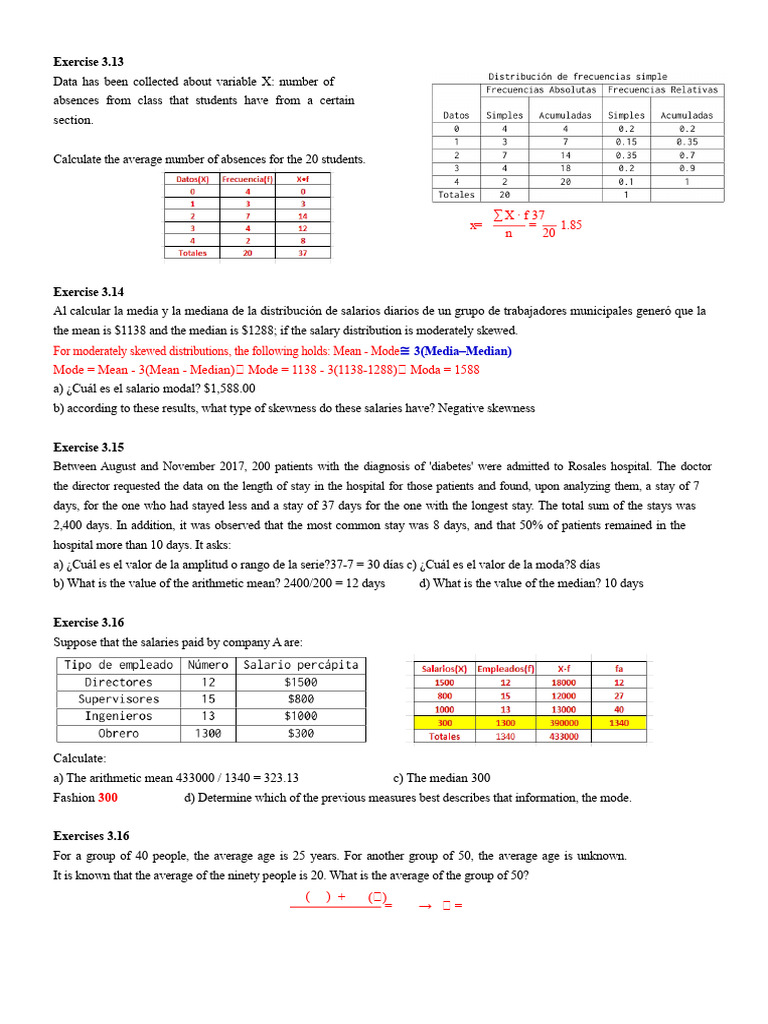 Descriptive Statistics Exercises | PDF | Mean | Arithmetic Mean