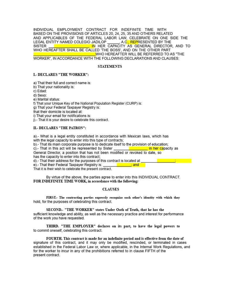 Indefinite Employment Contract Template | PDF | Employment | Labour Law