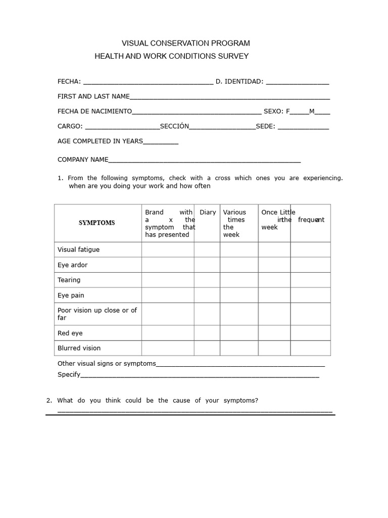 Annex. (Visual) Health and Working Conditions Survey | PDF