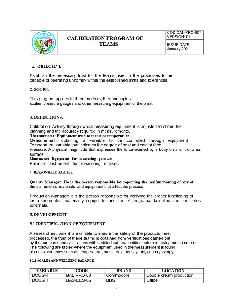 Equipment Calibration Program 2 | PDF | Calibration | Thermometer